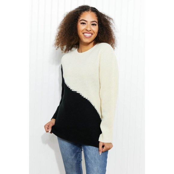 Cy Fashion | Sweaters | Halfandhalf Full Size Color Block Sweater ...